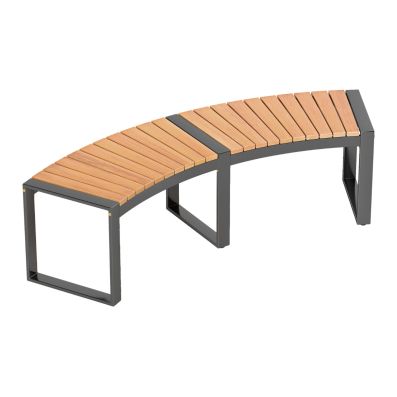 Bank/set van 2 gebogen banken van acaciahout met lattenzitting en ...